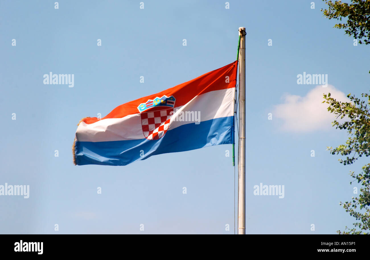 The Croatian flag banner on a flag pole. Dubrovnik region. Dalmatian ...