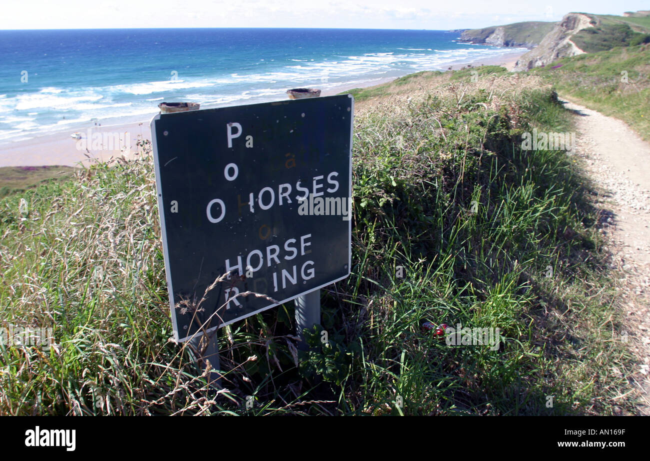 stupid sign on the cornish coast near watergate bay near newquay Stock ...
