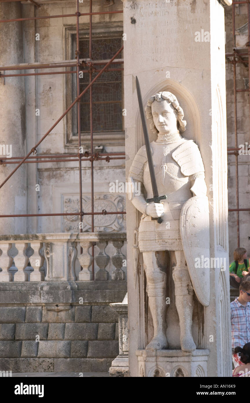 The Roland statue on the knight Orlando (Orlandov, Roland) column with ...