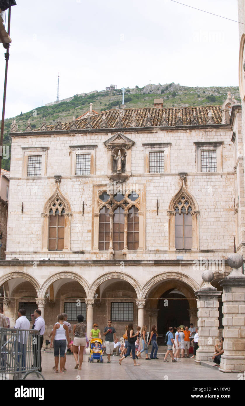 the arched porch and facade in front of the Sponza palace on the Luza ...