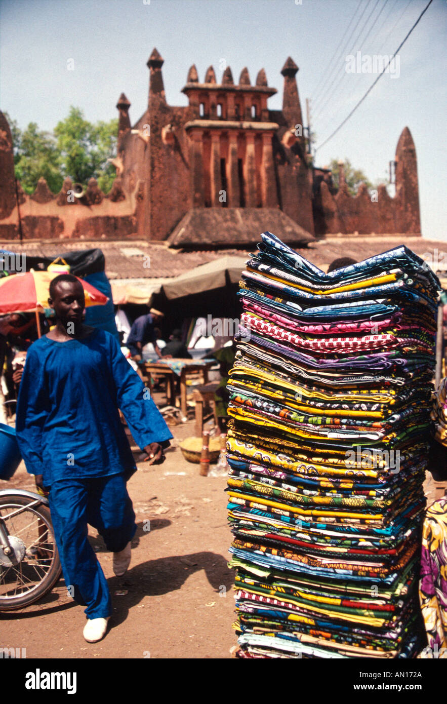 Cloth stall outside historic Grand Marche Bamako Mali West Africa Stock ...