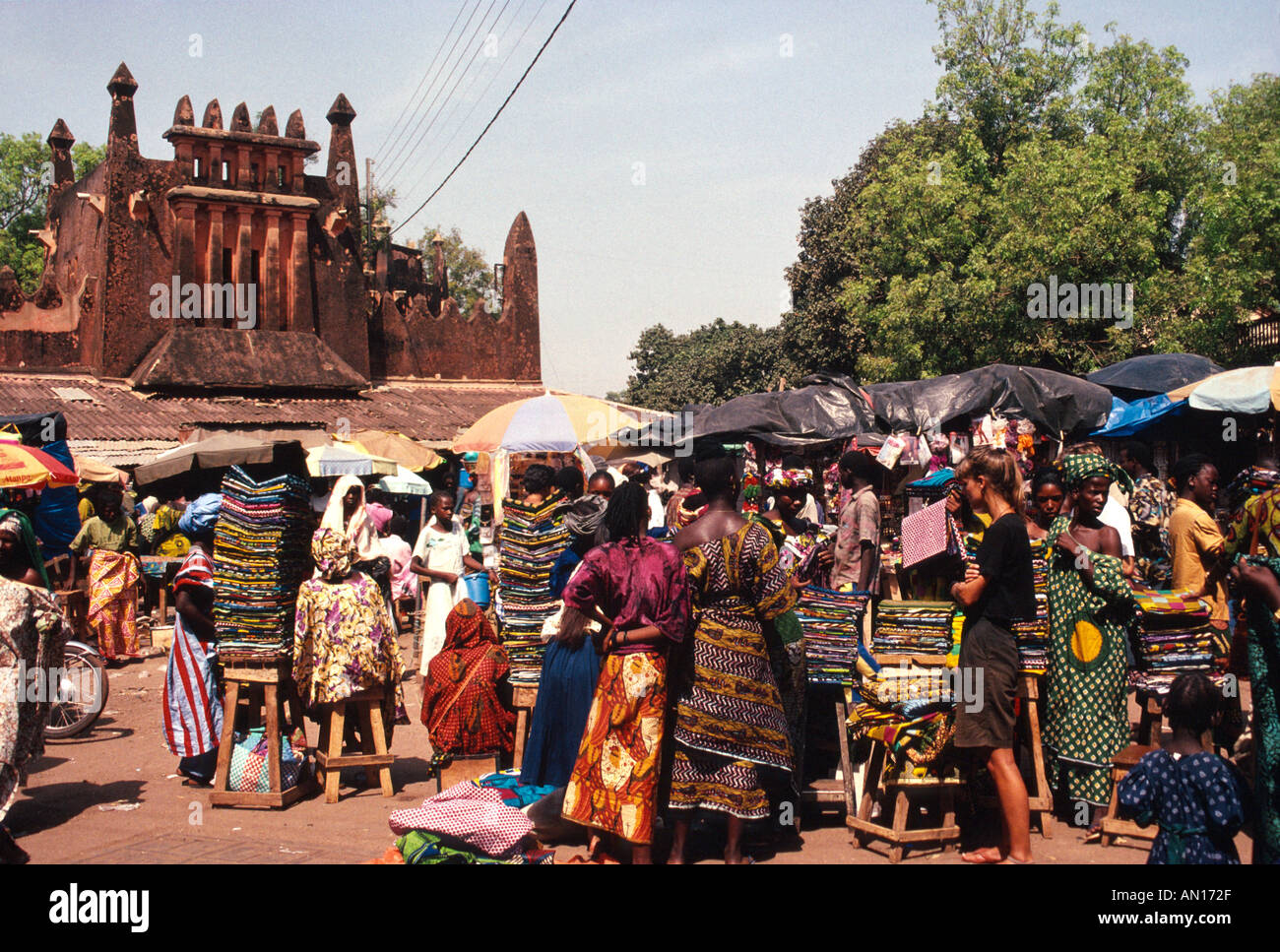 Stalls outside historic Grand Marche Bamako Mali West Africa Stock ...
