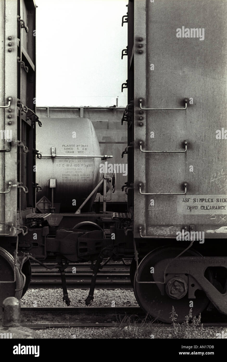 Rail box cars on a train siding Stock Photo - Alamy