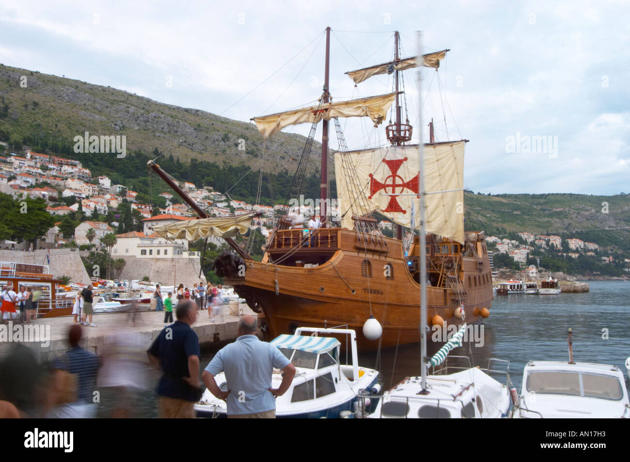 The Karaka 16 century galleon replica boat in the old harbour . Other ...