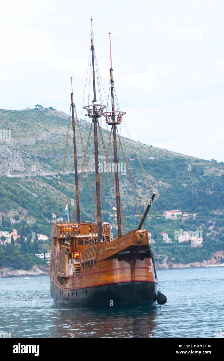 The Karaka 16 century galleon replica boat in the old harbour Dubrovnik ...
