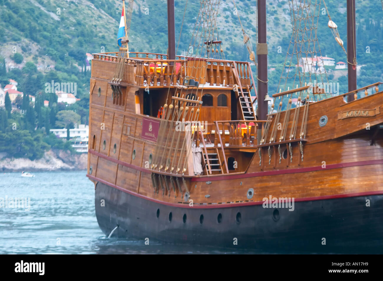 The Karaka 16 century galleon replica boat in the old harbour Dubrovnik ...