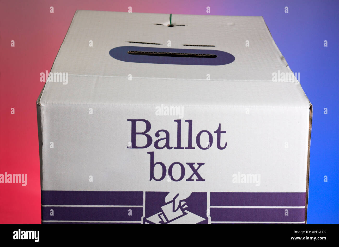 Ballot box with opposing colours of the political spectrum in the ...