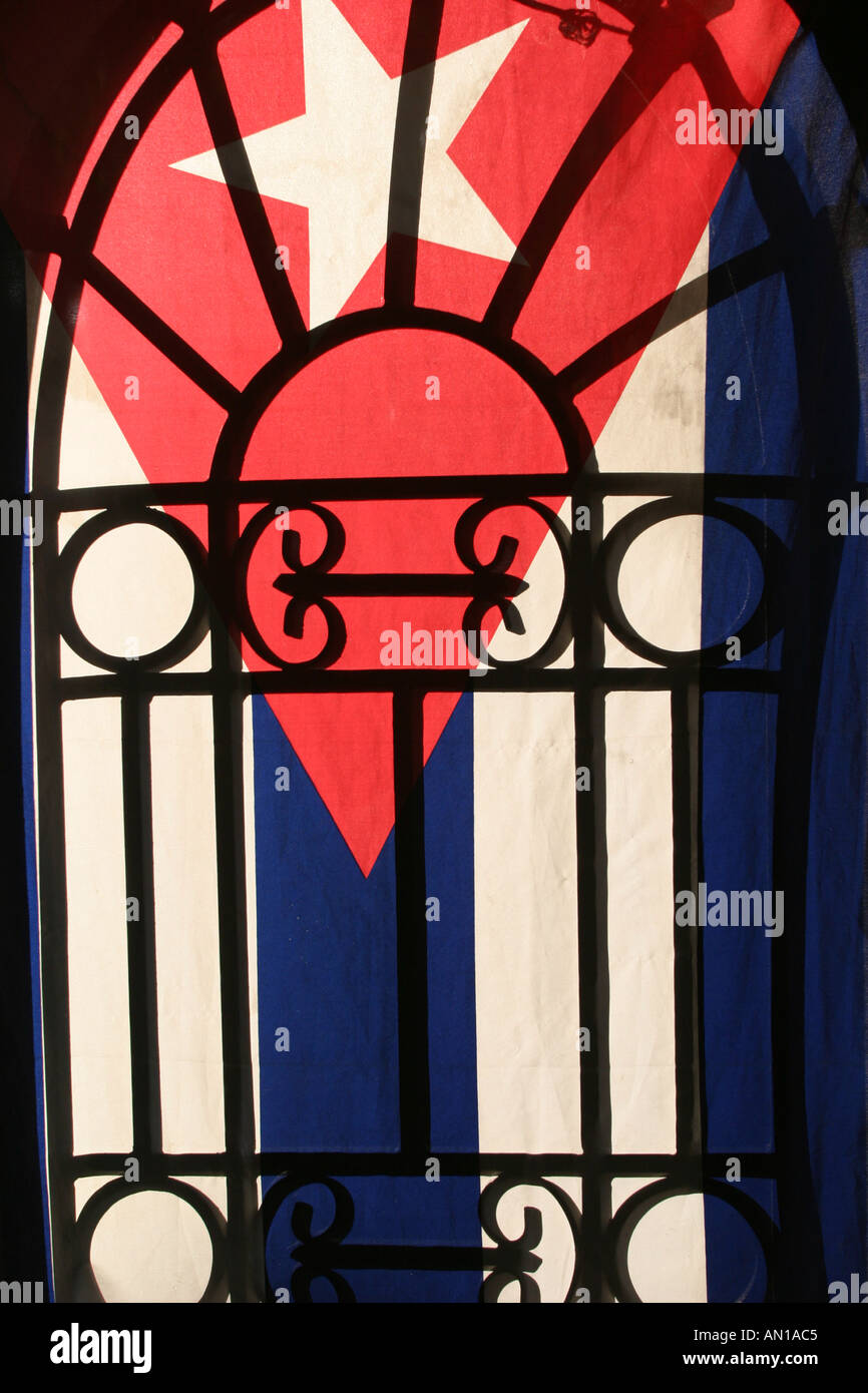 Miami Florida,Coral Gables,Cuban flag draped over window at Museo ...