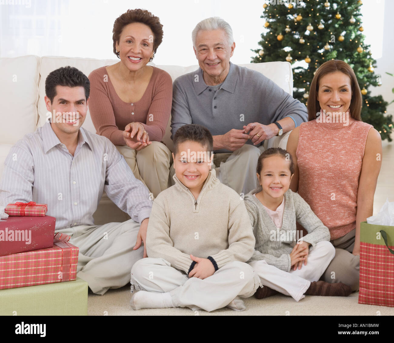 Multi-generational Hispanic family on Christmas Stock Photo - Alamy