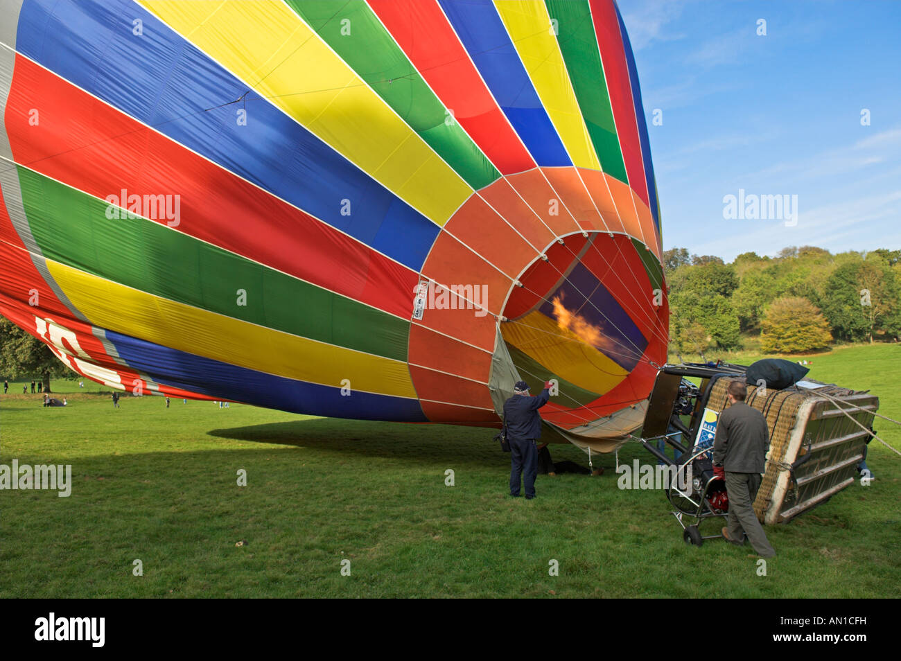 Using a fan and burners for initial inflation of hot air ballon before ...