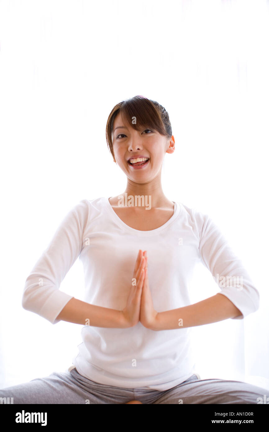 Japanese woman doing exercise Stock Photo - Alamy