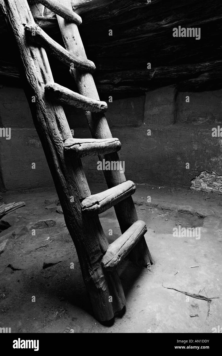 Kiva Ladder at old Indian ruins Stock Photo - Alamy