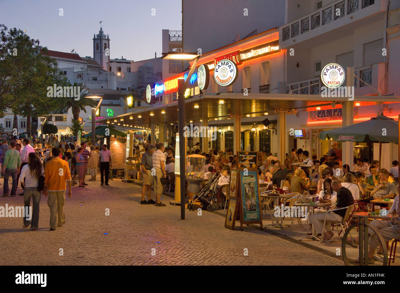 Portugal, The Algarve, Albufeira At Night, Cafes And Restaurants In The ...