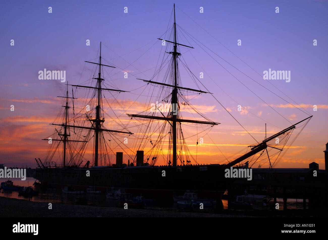HMS Warrior at sunset Portsmouth Historic Dockyard England UK Stock ...