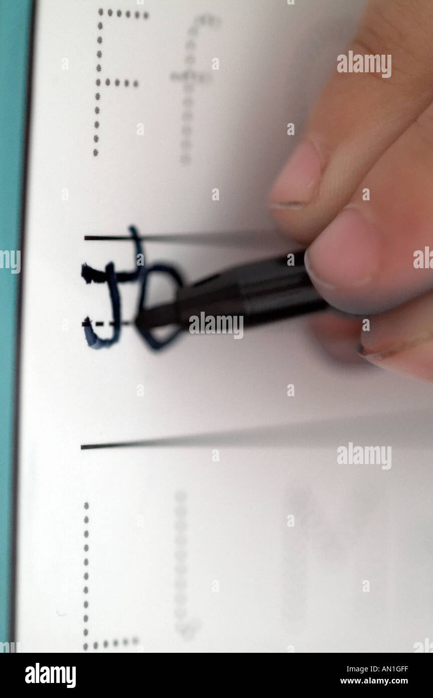 Child drawings alphabet with felt tip pen hand Stock Photo - Alamy