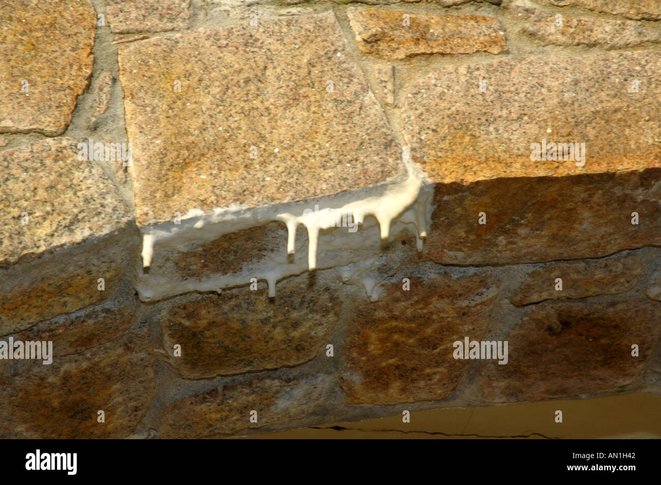 Stalagtite created from stonework arch caused by leakage from above ...
