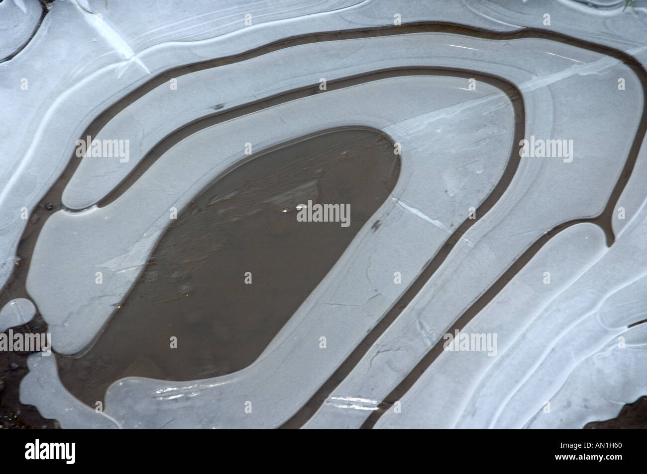 Patterns of ice in frozen puddle Stock Photo - Alamy