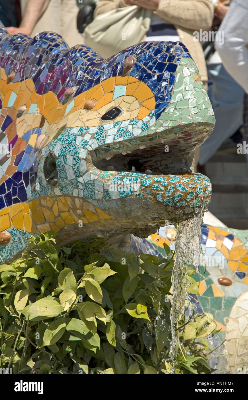 A vertical picture of the mosaic dragon in Guell Park one of the many ...