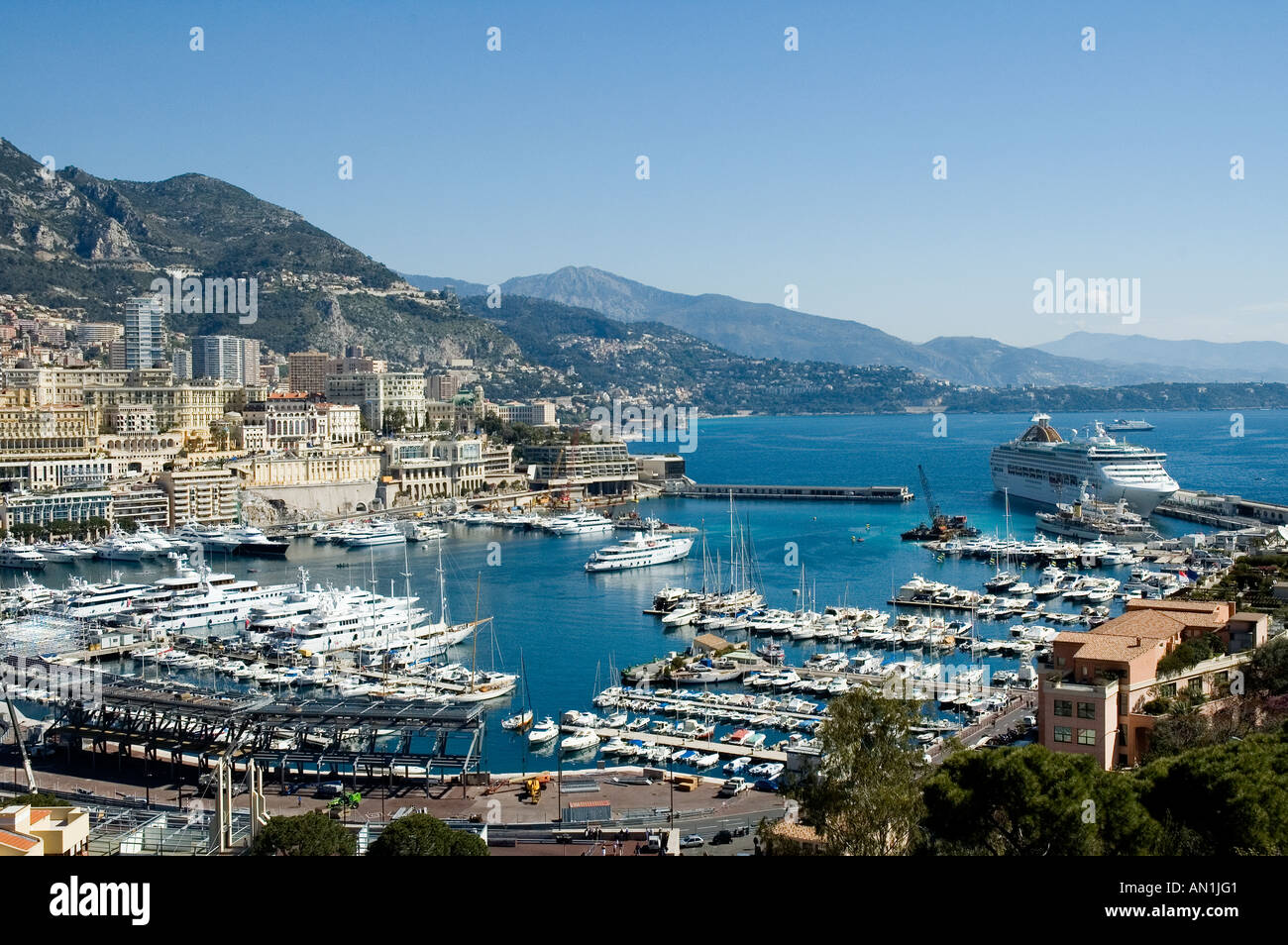 A high viewpoint horizontal picture looking over the Harbour of Monte ...