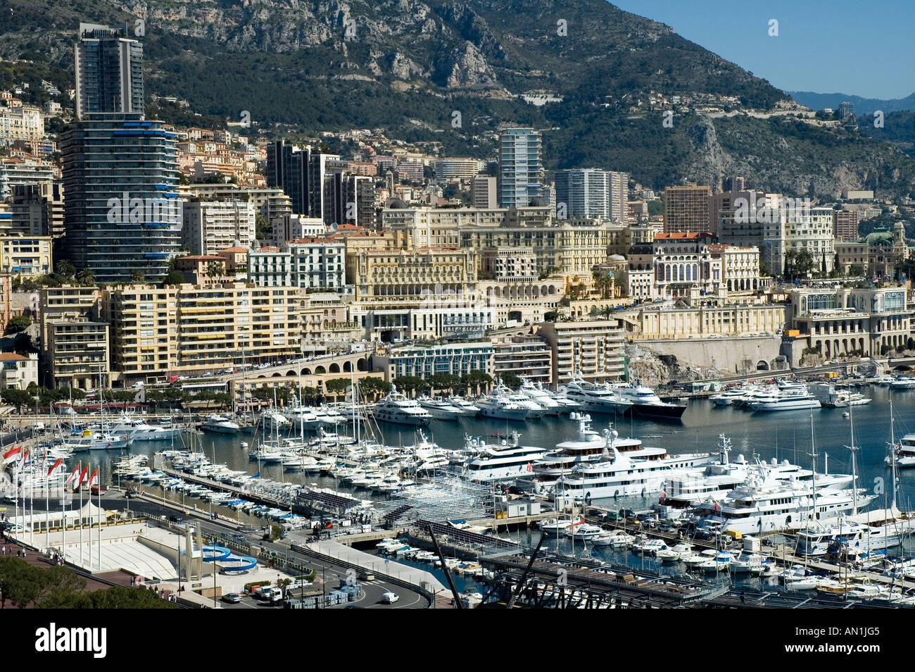 A high viewpoint horizontal picture showing the harbour Monte Carlo ...