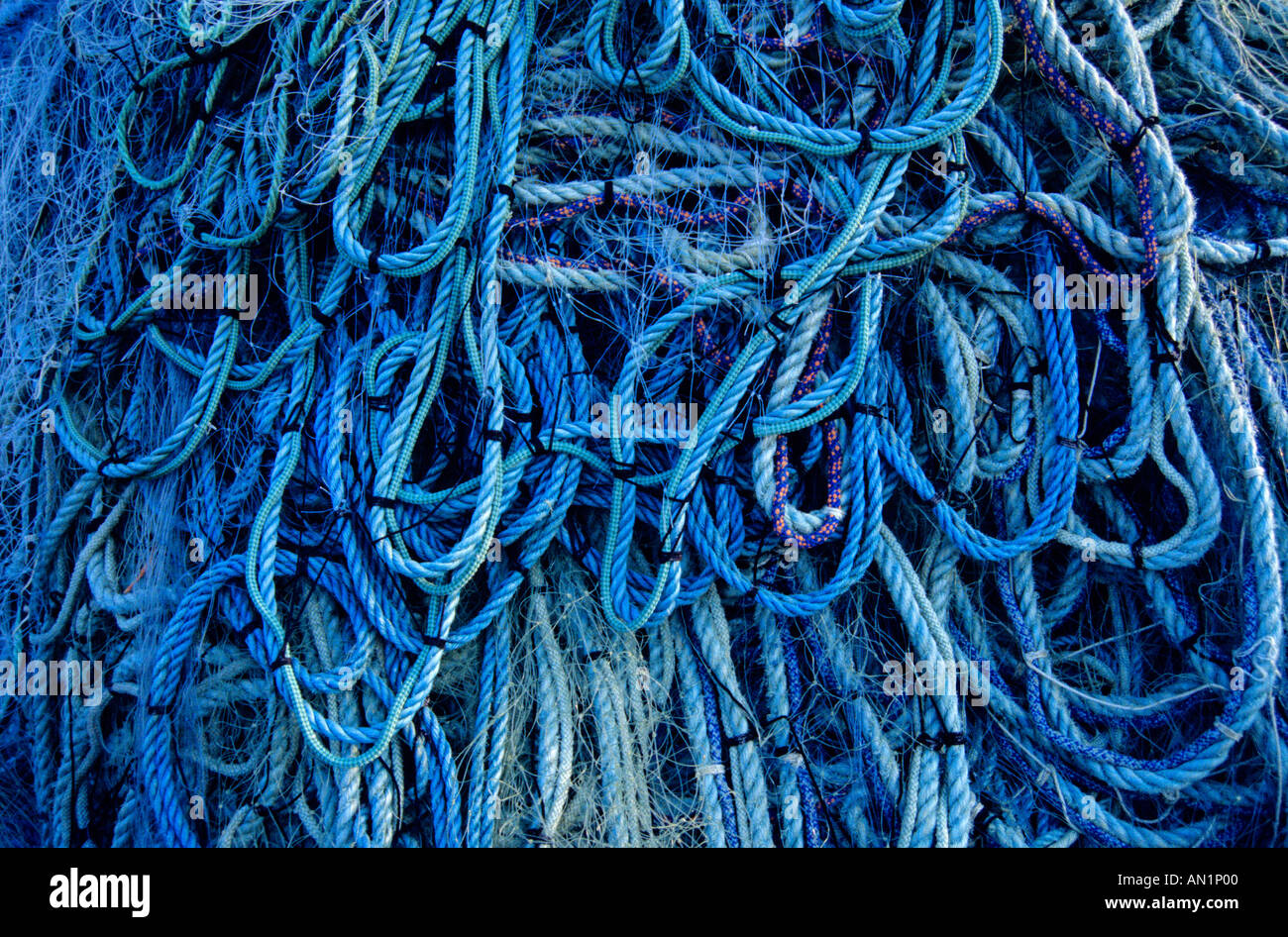 Blue rope and nets Stock Photo - Alamy