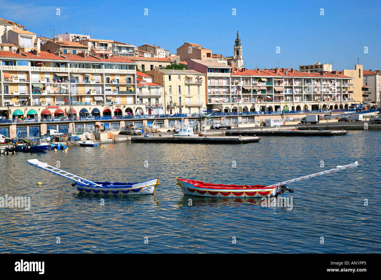 Water tournament boats in the pleasure boat harbour of Sete, France ...