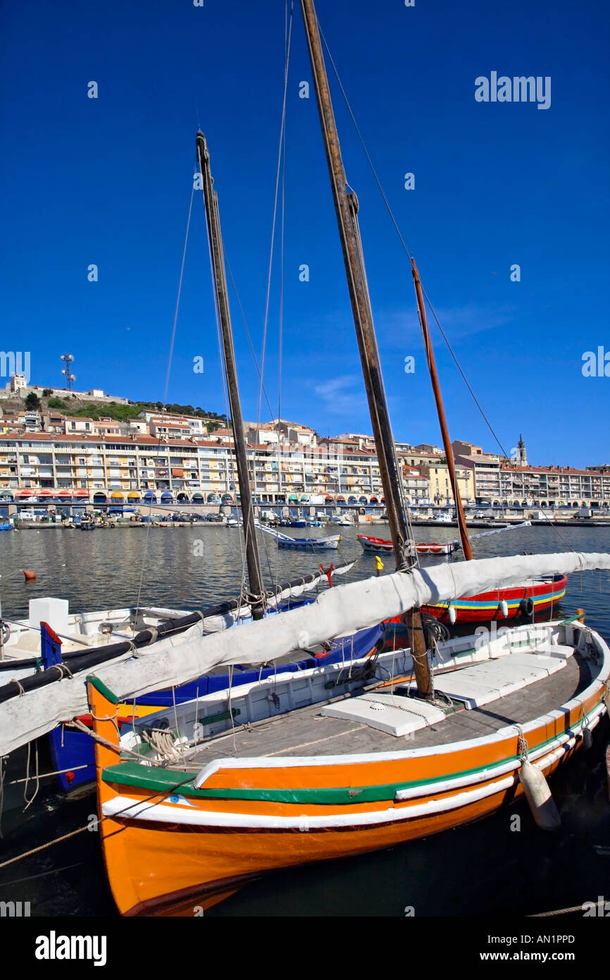 Mediterranean boat with lateen sail in the harbour of Sete, France ...
