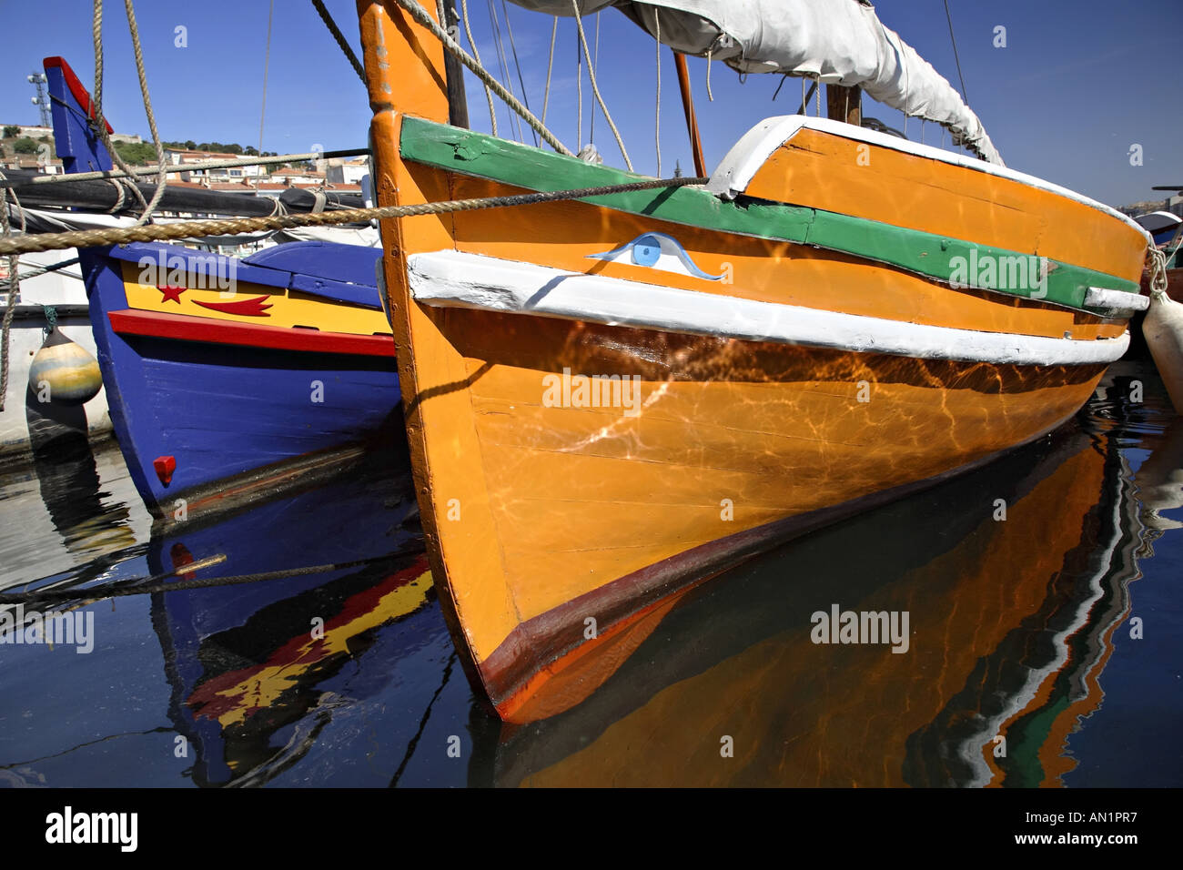 Mediterranean boat with lateen sail in the harbour of Sete, France ...