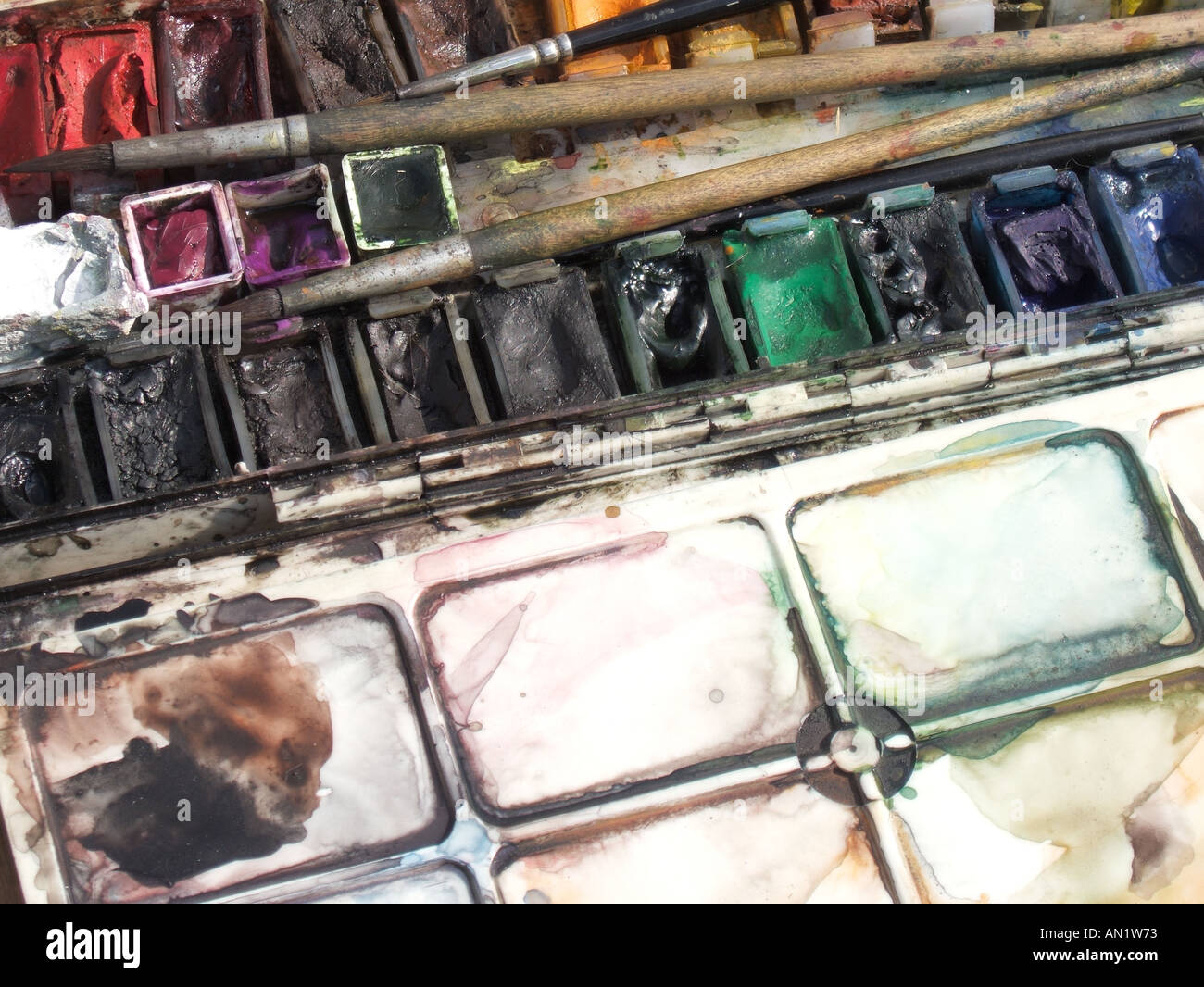 colourful paint on artists palette Stock Photo - Alamy