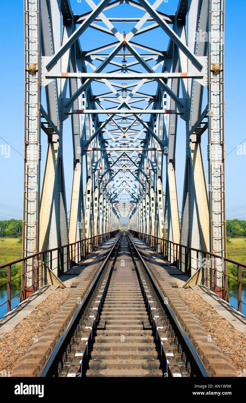 The railway bridge through the river East Ukraine The river Severski ...