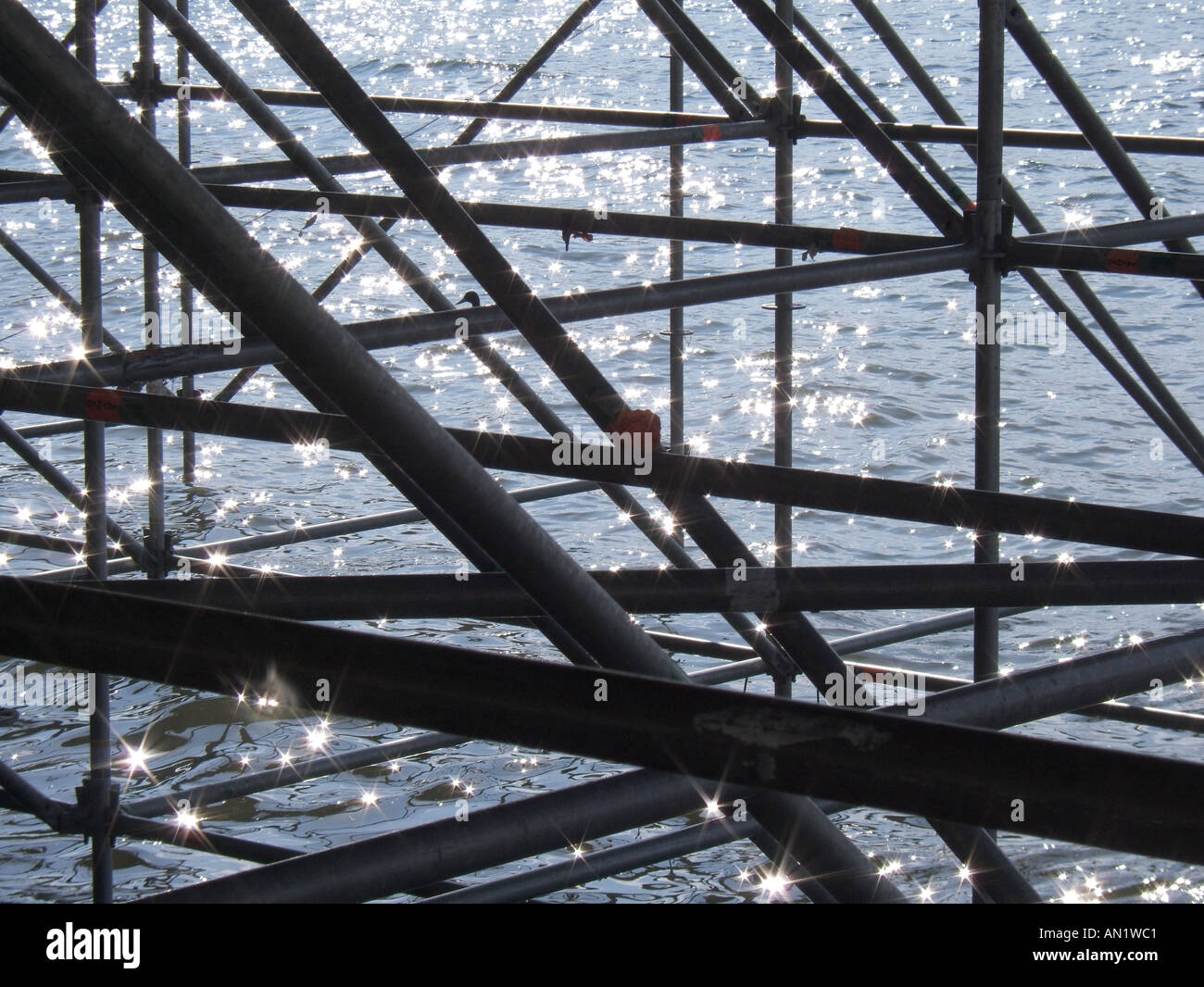 detail of scaffolding against water Stock Photo - Alamy