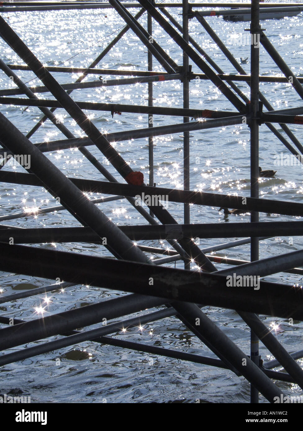 detail of scaffolding against water Stock Photo - Alamy