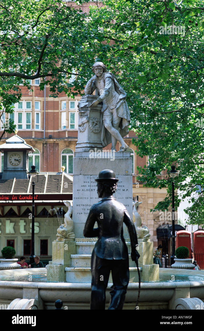 England,London,Leicester Square,Shakespeare Statue and Charlie Chaplin ...