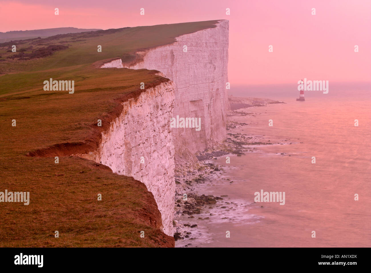 Beachy Head East Sussex England UK lighthouse at Beachy Head and steep ...