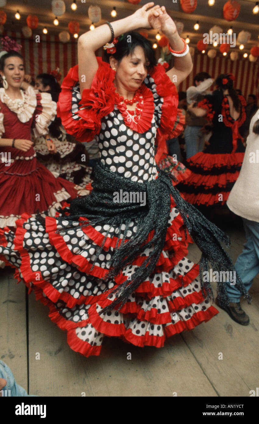 Flamenco dancing at Spring Fair, Seville Stock Photo - Alamy