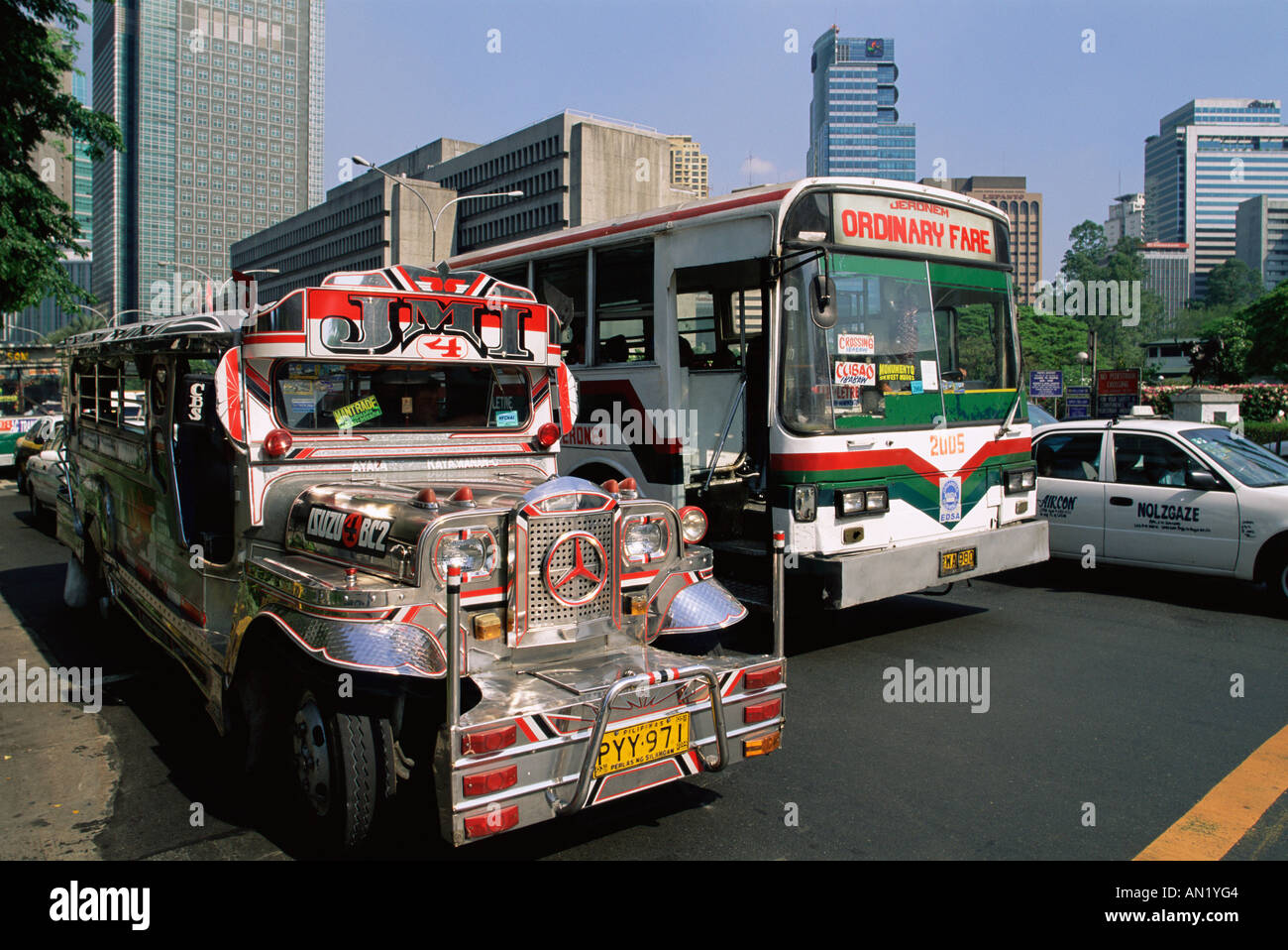 Philippines, Manila, Typical Traffic Scene showing Jeepney, Bus and ...