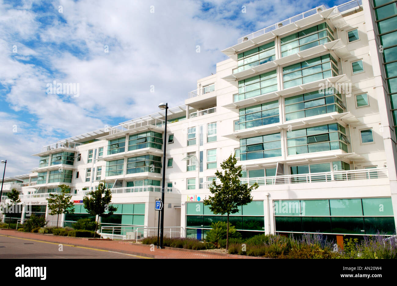 Modern waterfront apartment buildings overlooking Cardiff Bay South ...