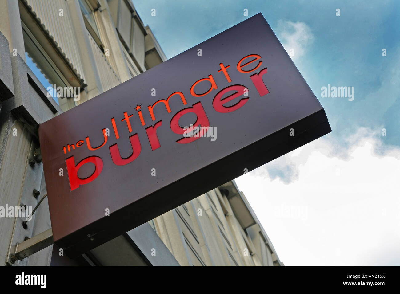 ultimate burger shop sign fast food franchise quality Stock Photo - Alamy