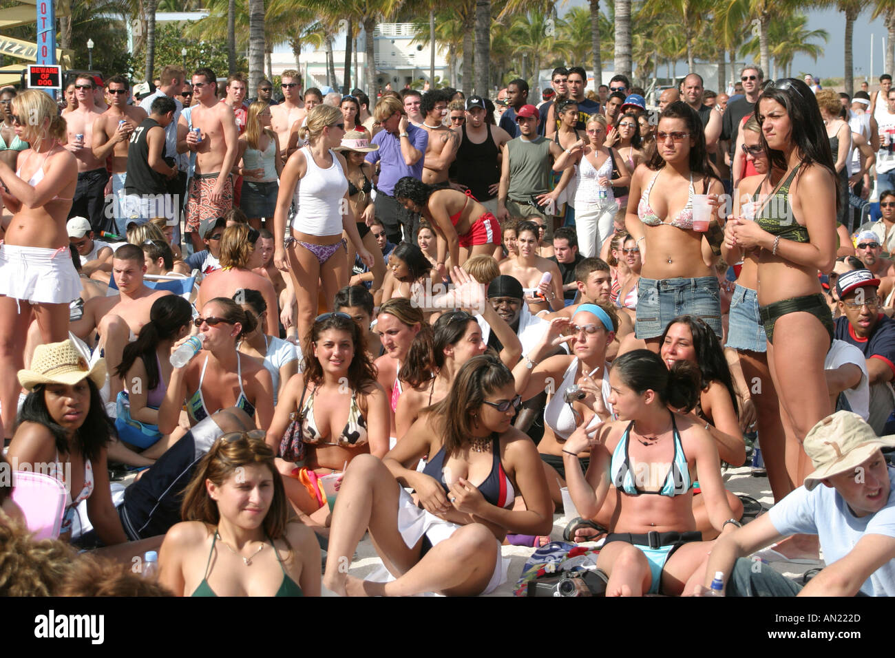 Miami Beach Florida Ocean Drive Lummus Park Spring Break Crowd Visitors