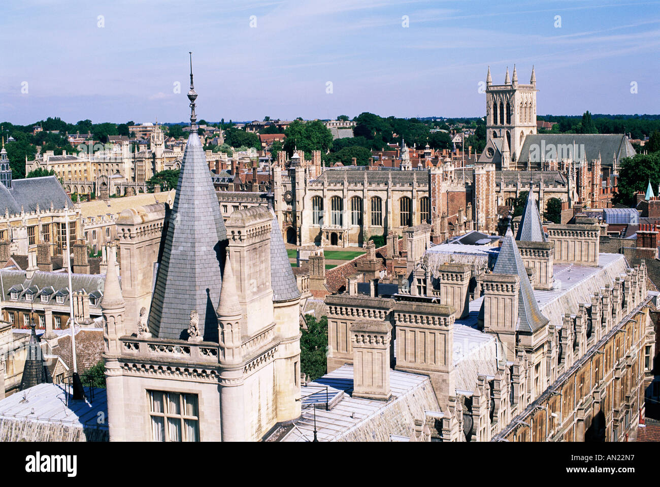 England, East Anglia, Cambridge, Aerial Skyline View of Trinity College ...