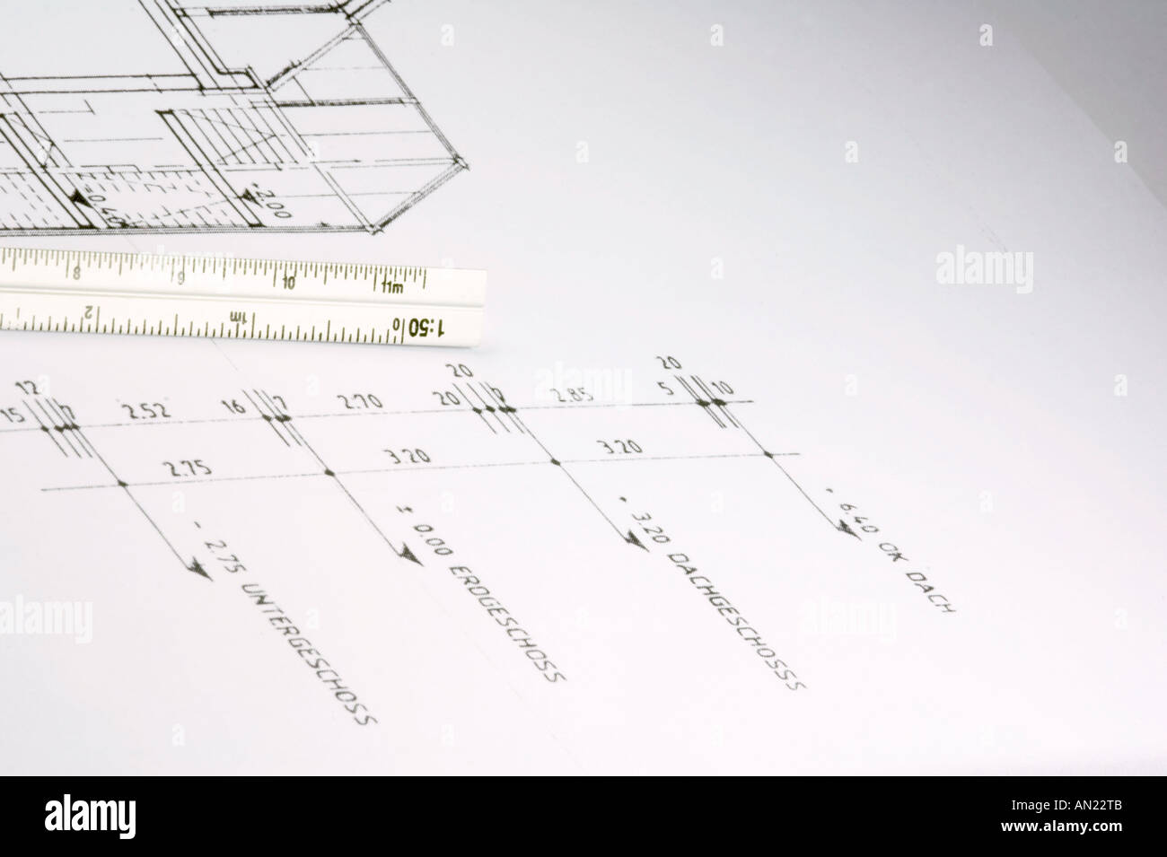 CAD blueprint of a house, ruler lying on the plan Stock Photo - Alamy