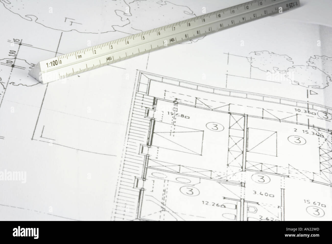 CAD blueprint of a house, ruler lying on the plan Stock Photo - Alamy