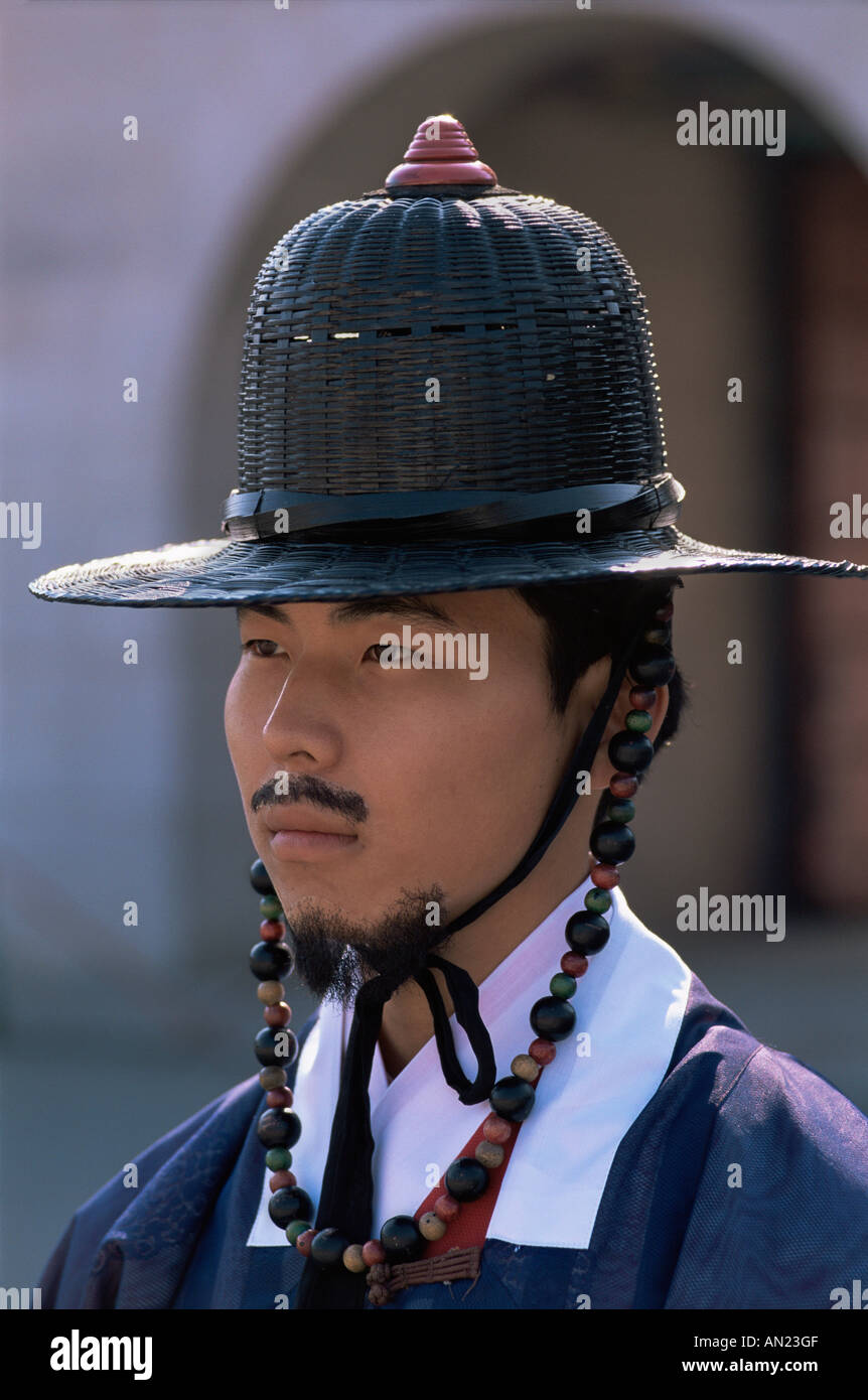 Korea, Seoul, Gyeongbokgung Palace, Portrait of Ceremonial Guard in ...