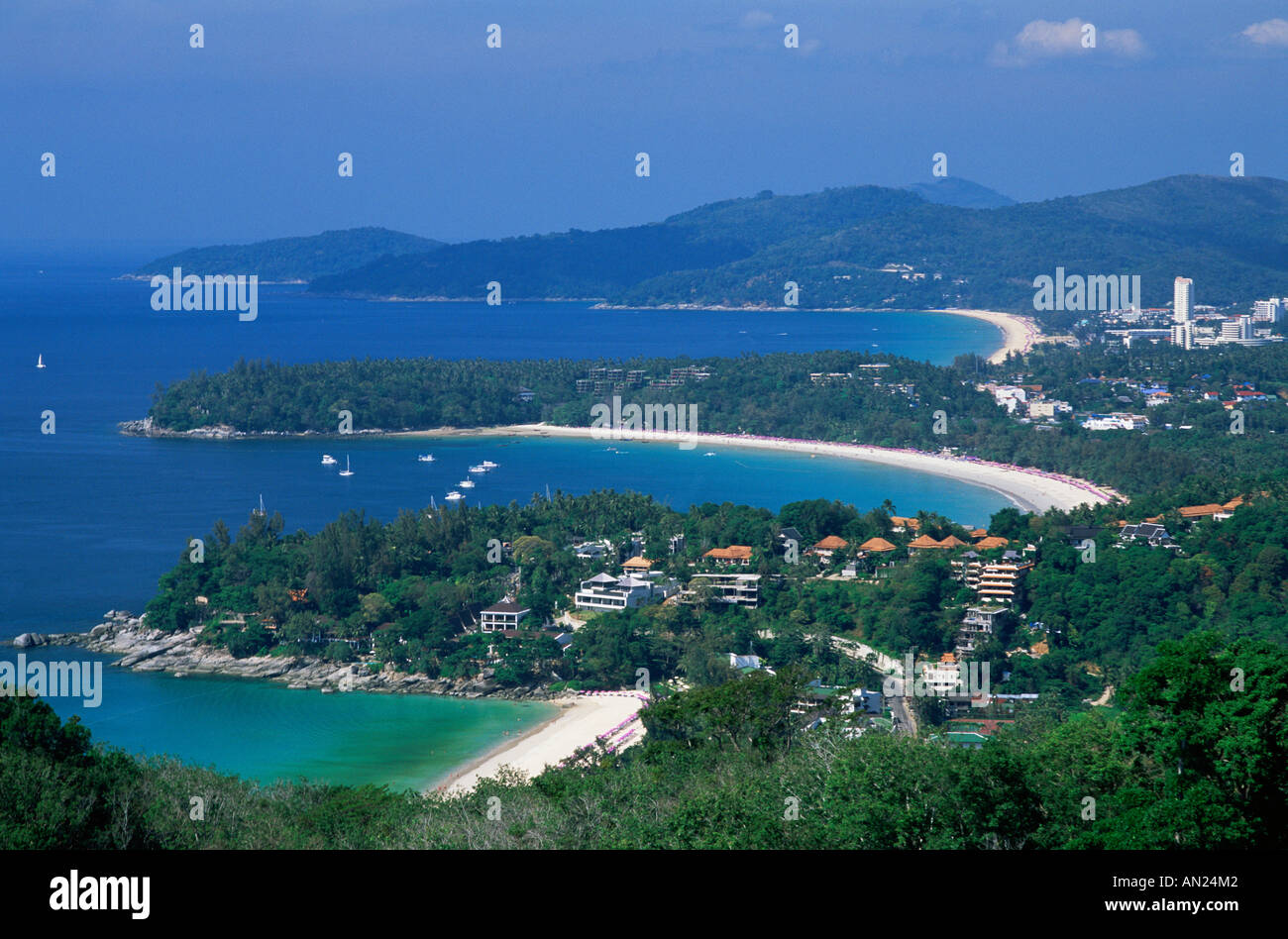 Thailand, Phuket, Kata View Point, View of Kata, Karon, and Patong ...