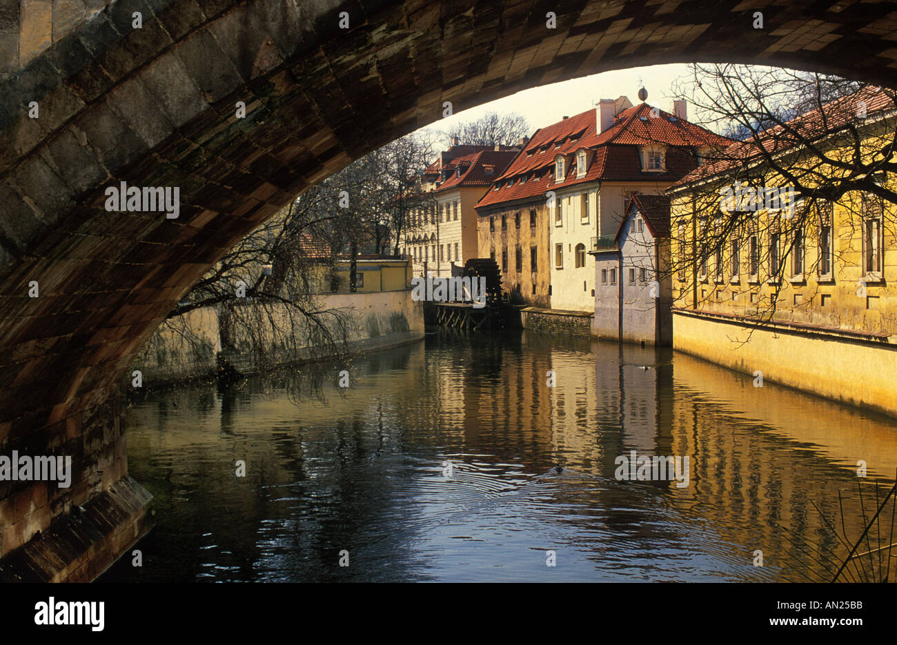 Mill wheel on the Canals of Kampa Island in the River Vlata known as ...
