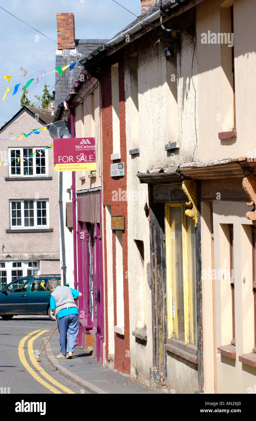Row of shops and cottages in terrace in the village of Talgarth in the ...