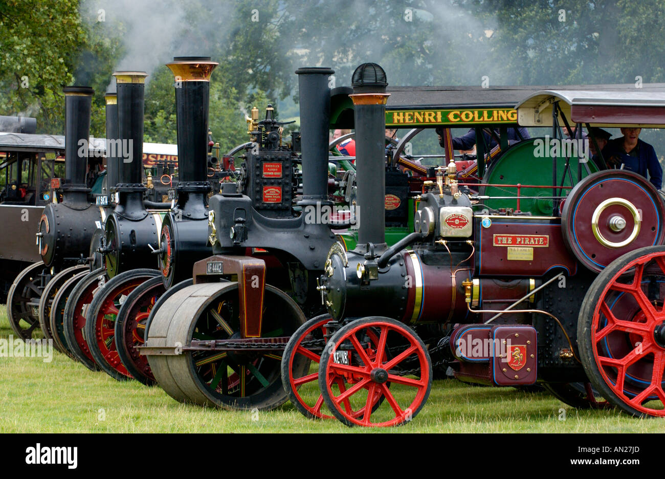 Selection of vintage steam traction engines and rollers at rural rally ...