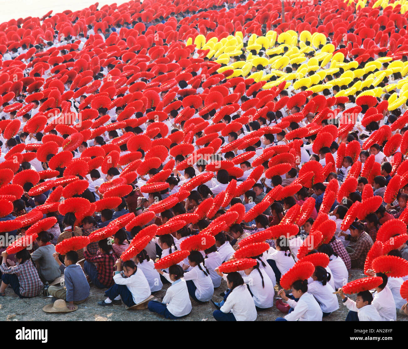Chinese New Year Parade / School Children Holding Red & Yellow Fans ...