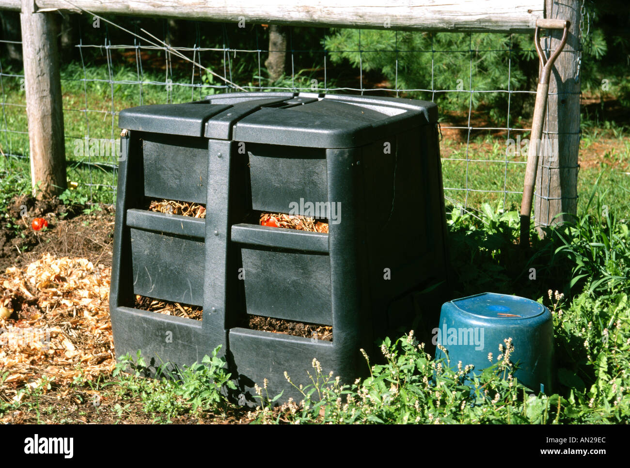 FARMING Harvard Illinois Compost bin in garden at organic farm Stock ...