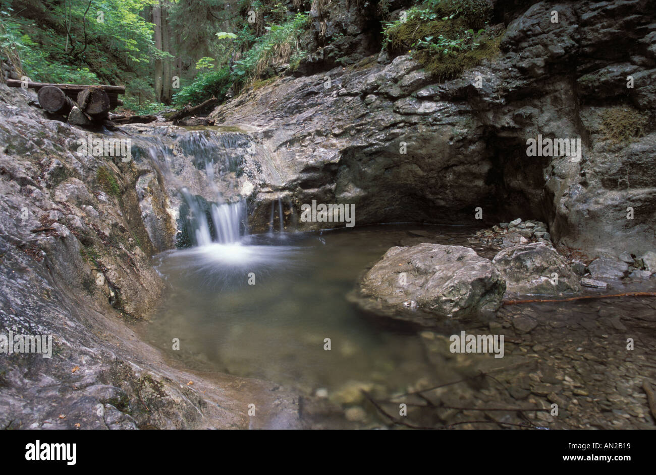 Pool and water cascade in Slovensky Raj national park, Slovakia Stock ...